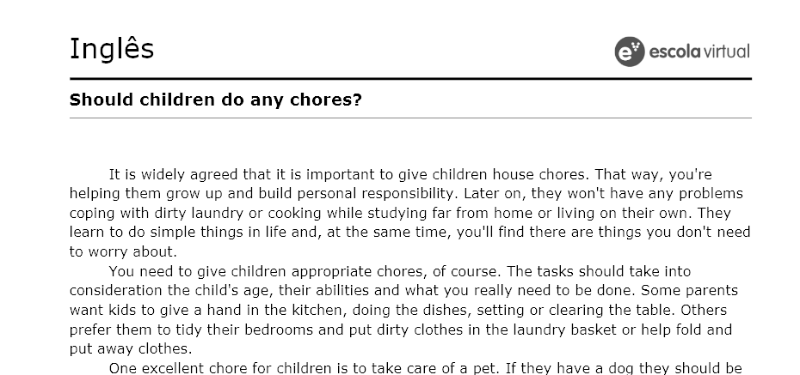 Should children do any chores? - Escola Virtual