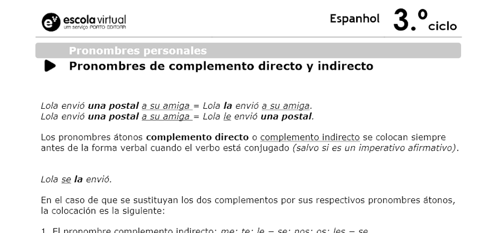 Pronombres de complemento directo y indirecto - Escola Virtual