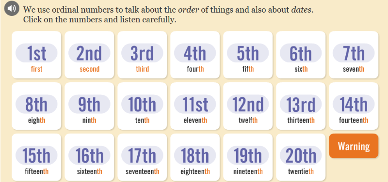 Ordinal Numbers Escola Virtual
