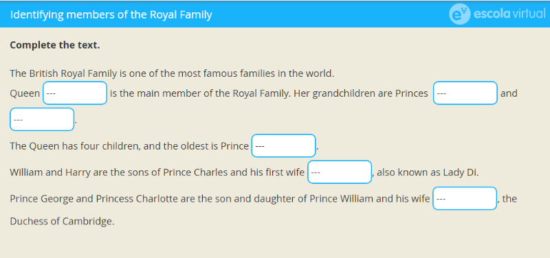 Identifying members of the Royal Family - Escola Virtual