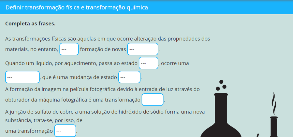 Definir transformação física e transformação química - Escola Virtual