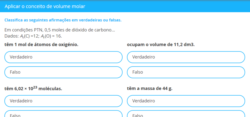 Escola Virtual - Aplicar o conceito de volume molar